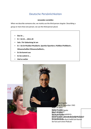 Describing someone *deutsche Persönlichkeiten* | Teaching Resources
