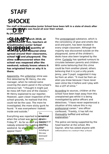 Alien Invasion Newspaper Report - WAGOLL | Teaching Resources