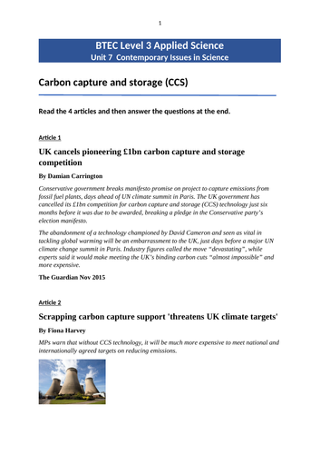 Contemporary Issues in Science - Carbon Capture | Teaching Resources