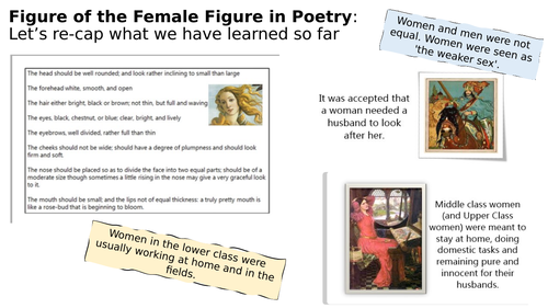 KS3 THE FEMALE FIGURE IN POETRY THROUGHOUT THE AGES IN A SELECTION OF ...