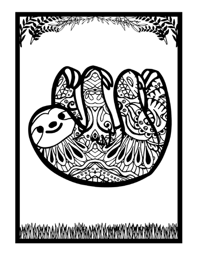 Rainforest Sloth Mandala Coloring Pages For kids, coloring Sheets PDF ...
