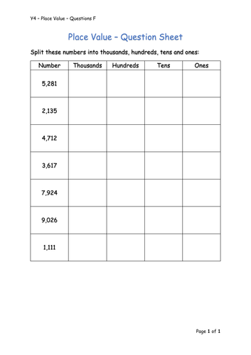 Y4 Maths - Place Value (Free) | Teaching Resources