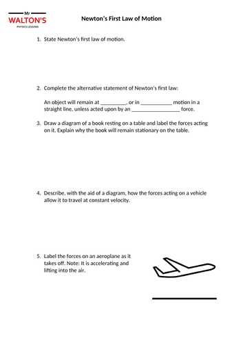Newton’s First Law worksheet and video | Teaching Resources