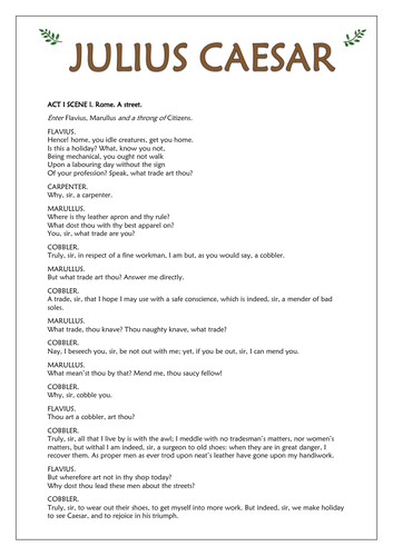 Julius Caesar - William Shakespeare - Act 1 Scene 1! | Teaching Resources