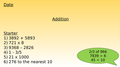 Year 5 Four Operations - Written Addition Lesson | Teaching Resources