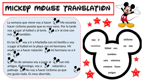 Spanish Mickey Mouse Gap Fill and Translation | Teaching Resources