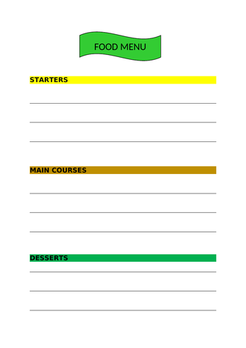 Food Menu Writing Worksheet | Teaching Resources