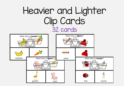 Heavier and Lighter Clip Cards | Teaching Resources