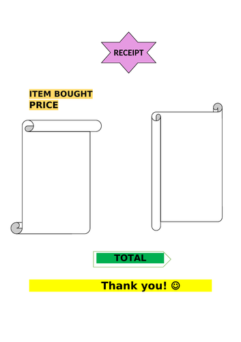 Kids Role Play Receipt | Teaching Resources