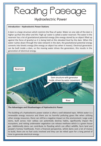 Hydroelectric Power Stations Worksheet and Reading Passage | Teaching ...