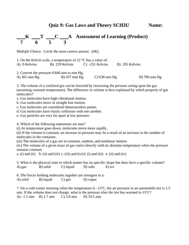 FULL YEAR TEST PACKAGE Grade 11 CHEMISTRY TESTS (5 Tests, 15 Quizzes ...
