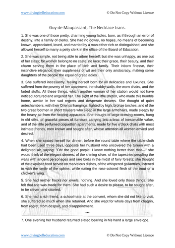 Short Story Study: Guy de Maupassant, 'The Necklace' | Teaching Resources