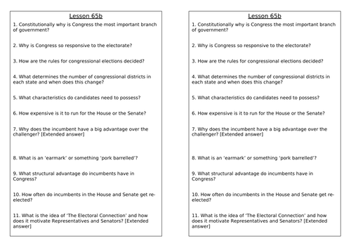 Edexcel A Level USA Politics Lessons 28-29 (Incumbency) | Teaching ...