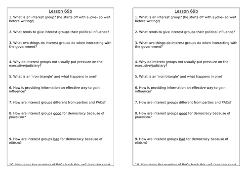 Edexcel A Level USA Politics Lessons 38-40 (Interest Groups) | Teaching ...