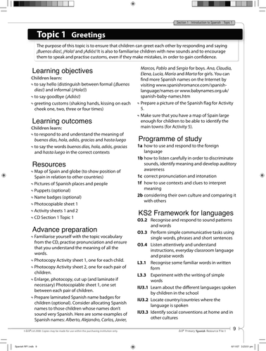 MFL-Spanish- Greetings Lesson Plan and Activity Sheets- FREE | Teaching ...