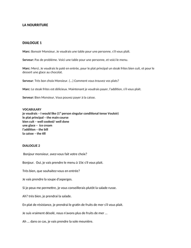 French GCSE worksheet on La Nourriture Manger Sainement vocabulary ...