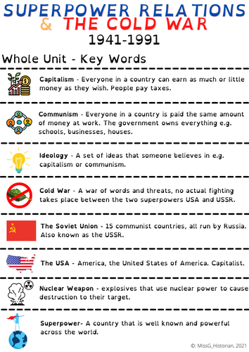 Cold War Edexcel GCSE - Unit Key Terms Sheet - SEN Friendly | Teaching ...
