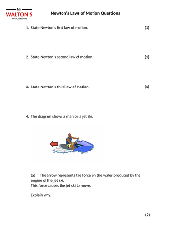 Newton’s Laws of Motion worksheet and video | Teaching Resources