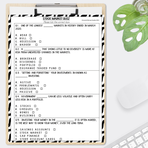 Stock Market Quiz - PDF + Google Slides | Teaching Resources