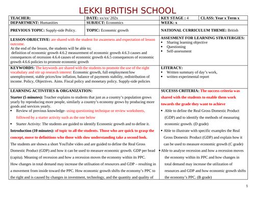 Economic Growth Lesson Plan IGCSE Economics | Teaching Resources