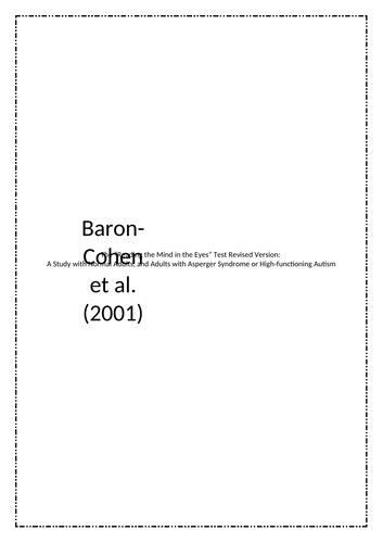 CIE Alevel Psychology - Baron-Cohen Booklet | Teaching Resources