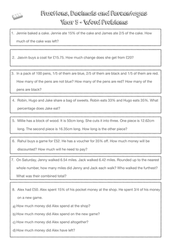 Y5 Fractions, Decimals and Percent Lesson 19 - Word Problems - Year 5 ...