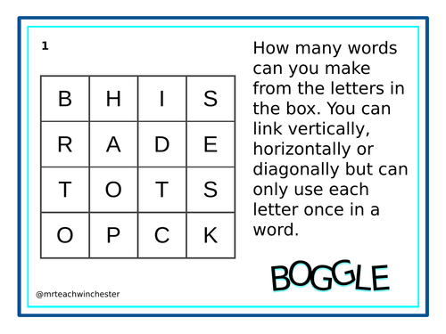 Boggle Cards - English Activity Fast Finishers | Teaching Resources