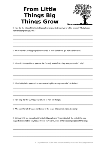 From Little Things Big Things Grow - Worksheets | Teaching Resources