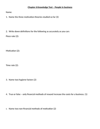 Cambridge iGCSE Business Studies Unit 2, Chapter 1: Motivating people ...