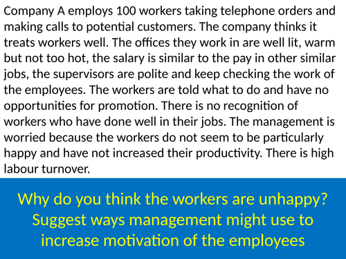 Cambridge iGCSE Business Studies Unit 2, Chapter 1: Motivating people ...