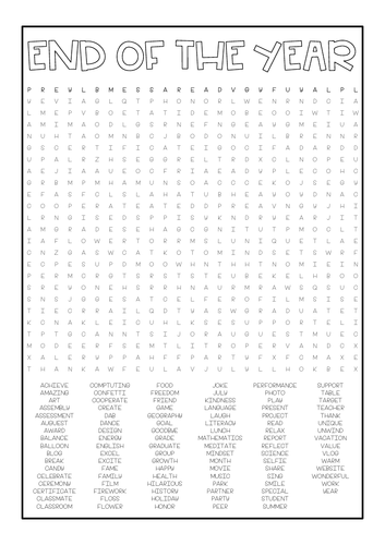 End of the Year Word Search | Teaching Resources