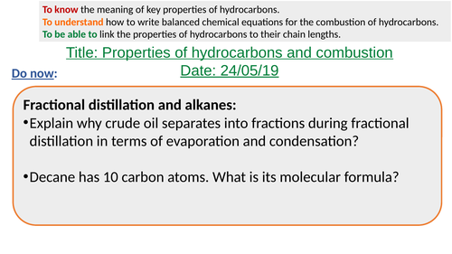 Properties of hydrocarbons and combustion | Teaching Resources