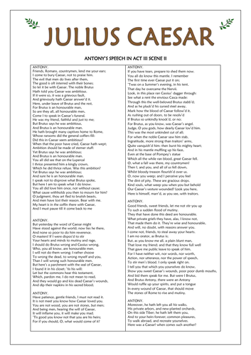 Julius Caesar - William Shakespeare - Act 3 Scene 2 - Mark Antony's ...