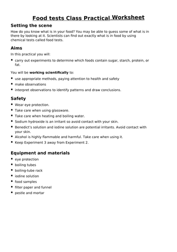 Food Tests KS3 Activate Science | Teaching Resources