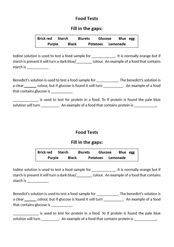 Food Tests KS3 Activate Science | Teaching Resources