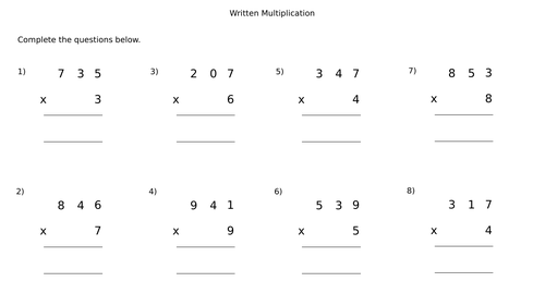 written-multiplication-3-by-1-digit-worksheets-teaching-resources