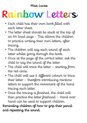 Rainbow Letters - Precursive Formation | Teaching Resources