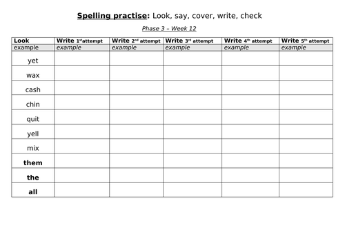 Phase 3a Spellings (12 Weeks) | Teaching Resources