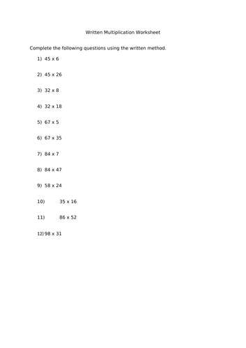 Written Multiplication (2 by 2 digit) Worksheets | Teaching Resources