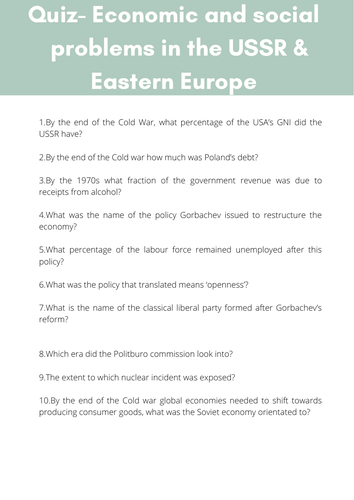Economic and social problems in the USSR & Eastern Europe/ Quiz / A ...