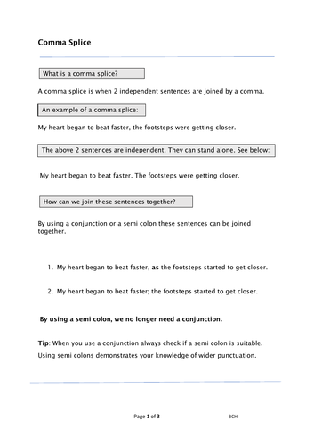Comma Splice | Teaching Resources