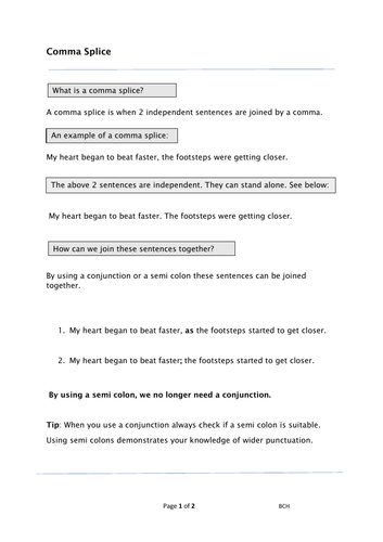 Comma Splice | Teaching Resources