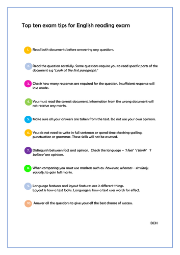 Exam Tips Reading | Teaching Resources