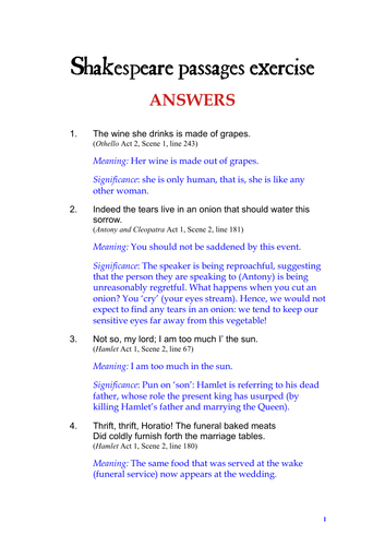 Shakespeare passages exercise | Teaching Resources