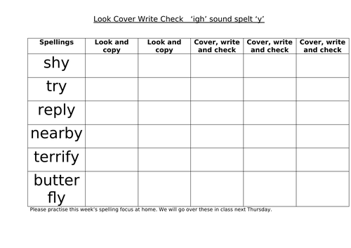 Year 2 Look Cover Write Check Statutory Spelling Patterns (All ...