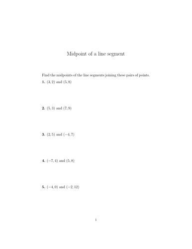 Midpoint of a line segment worksheet no 2 (with solutions) | Teaching Resources