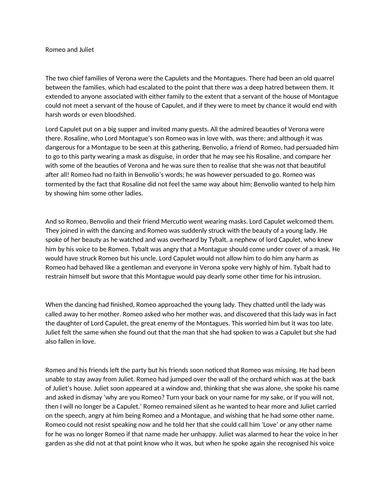 A Summary of the plot of Romeo and Juliet by William Shakespeare - GCSE ...
