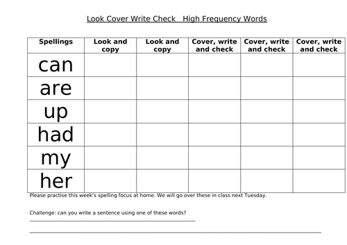All High Frequency words as Look Cover Write Check sheets | Teaching ...
