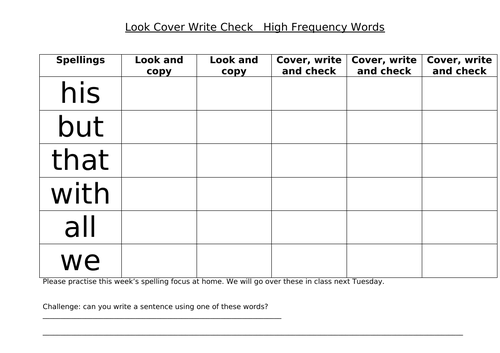 All High Frequency words as Look Cover Write Check sheets | Teaching ...