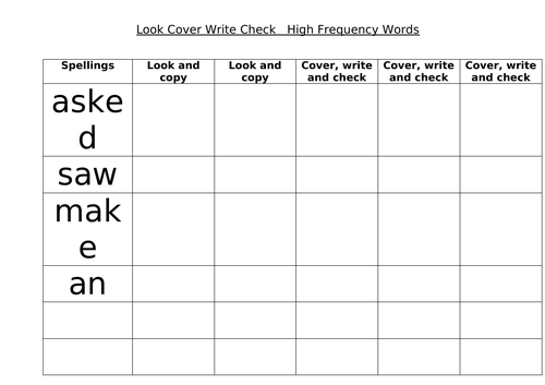 All High Frequency words as Look Cover Write Check sheets | Teaching ...